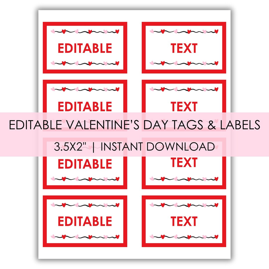 Editable Valentine’s Day Tags | Printable Red & Pink Heart Labels ...