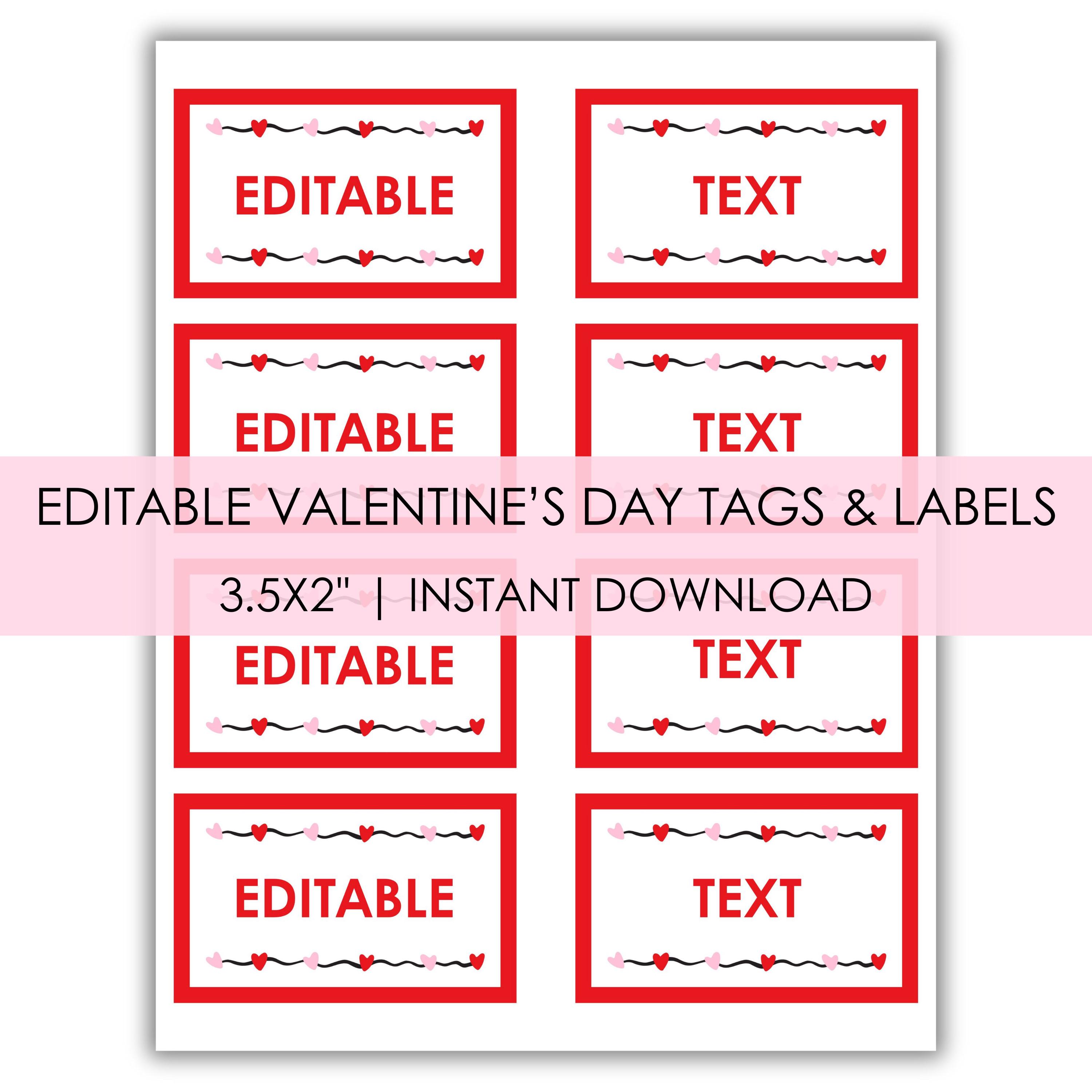 Editable Valentine’s Day Tags | Printable Red & Pink Heart Labels ...
