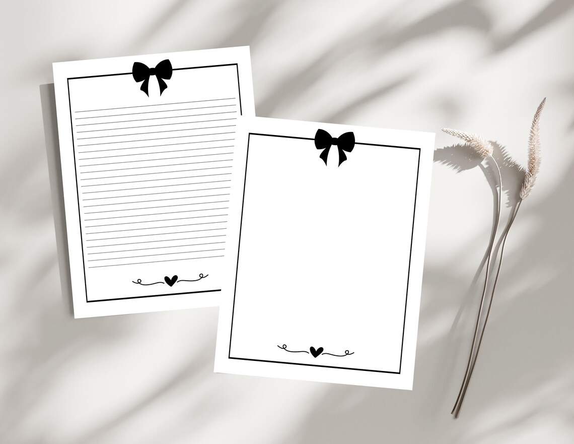 Bow Themed Lined & Blank Writing Paper | 8.5"x11" | Printable PDF ...