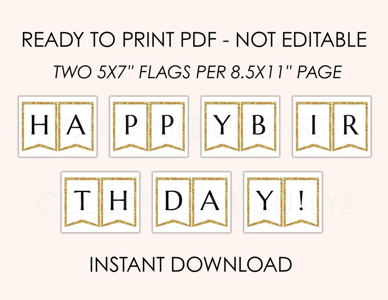 Gold Glitter Birthday Banner Printable • Happy Birthday + A–Z Letters ...