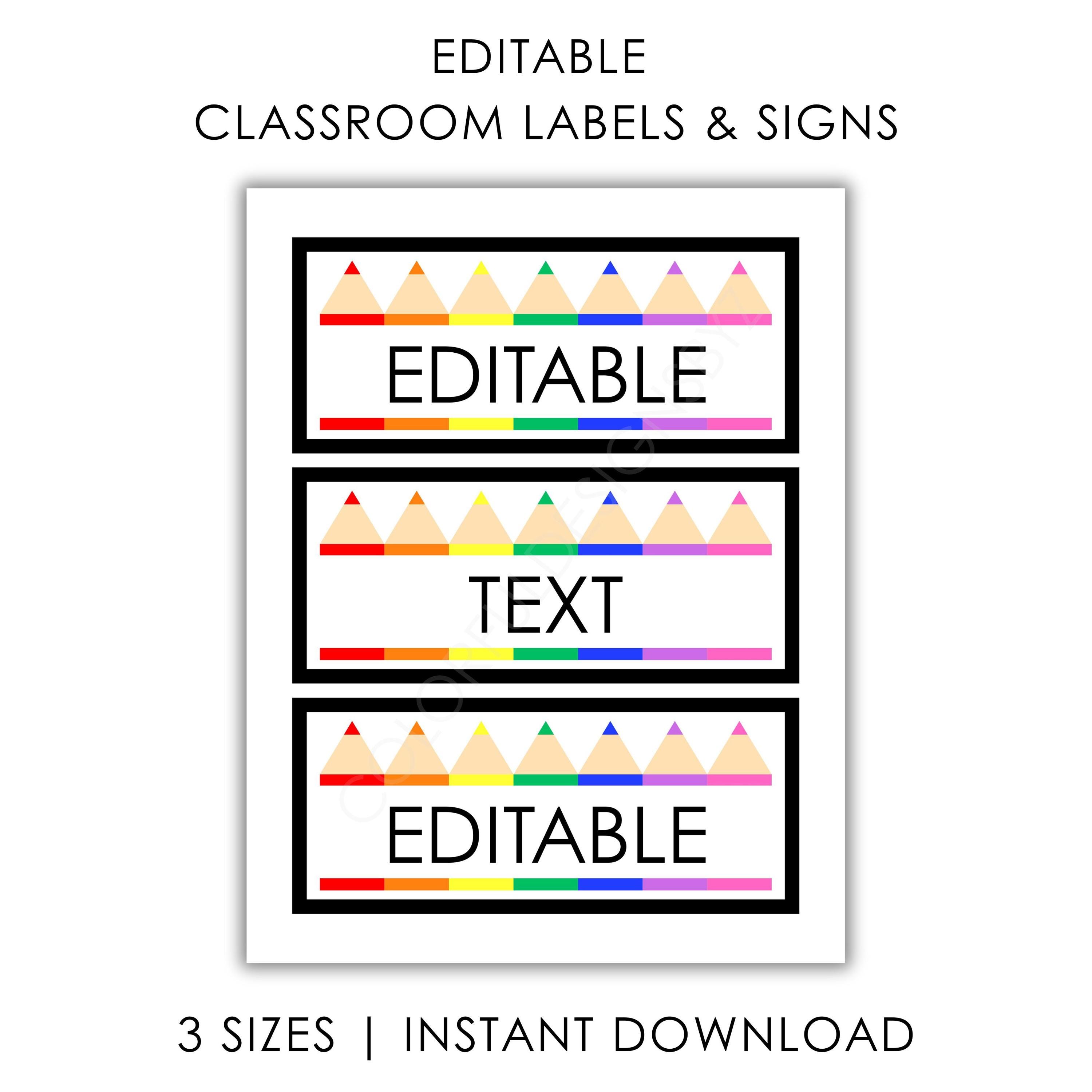 Editable Colored Pencil Classroom Labels | Printable Teacher ...