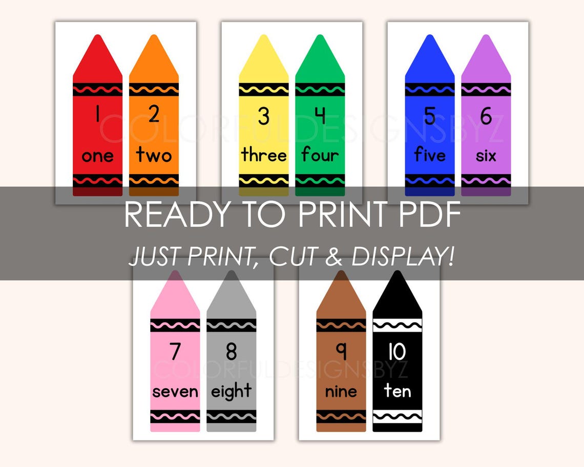 Number Flashcards Crayon Printable | 1-10 Number Recognition ...