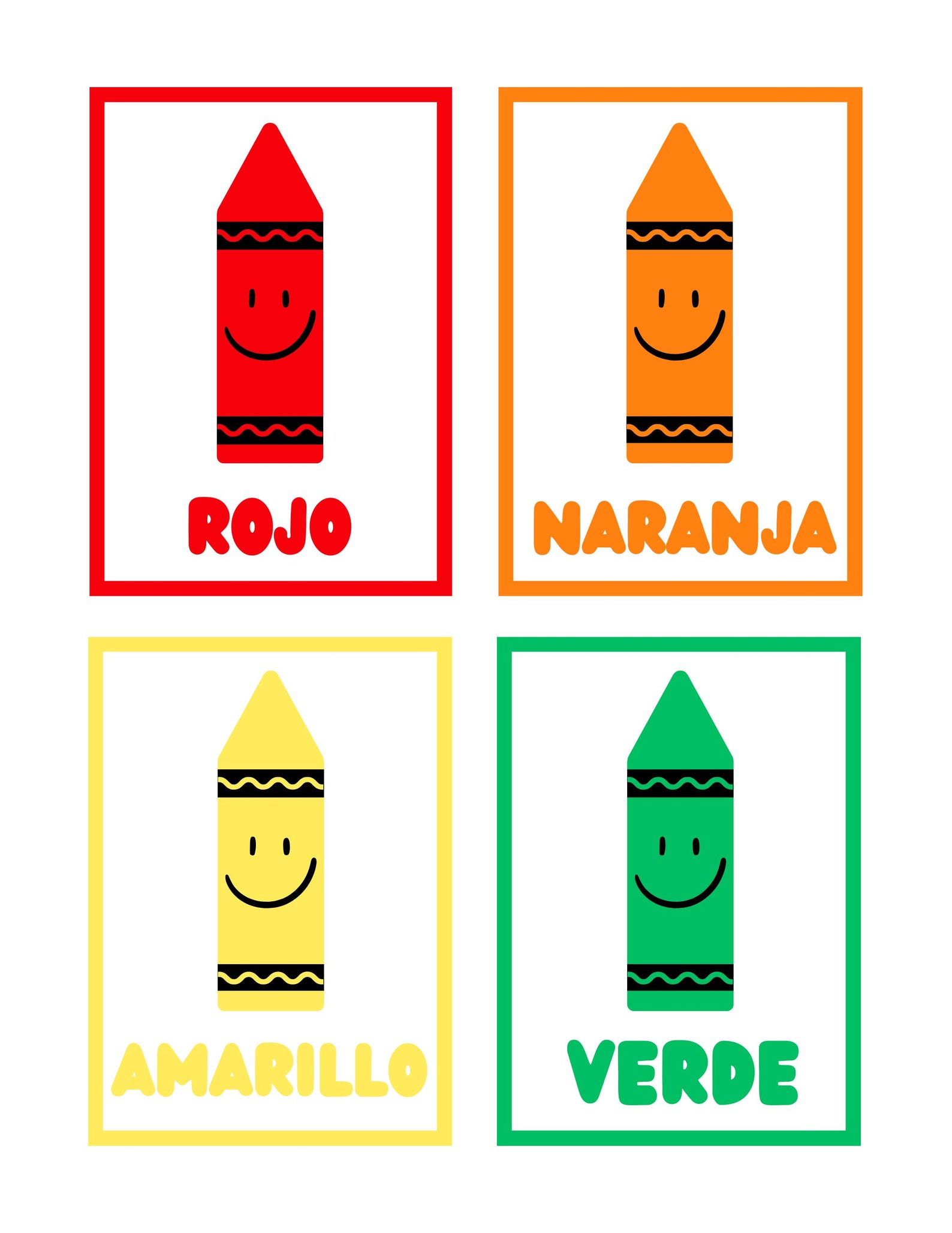 Spanish Colors Crayon Flashcards & Posters | Printable Color ...