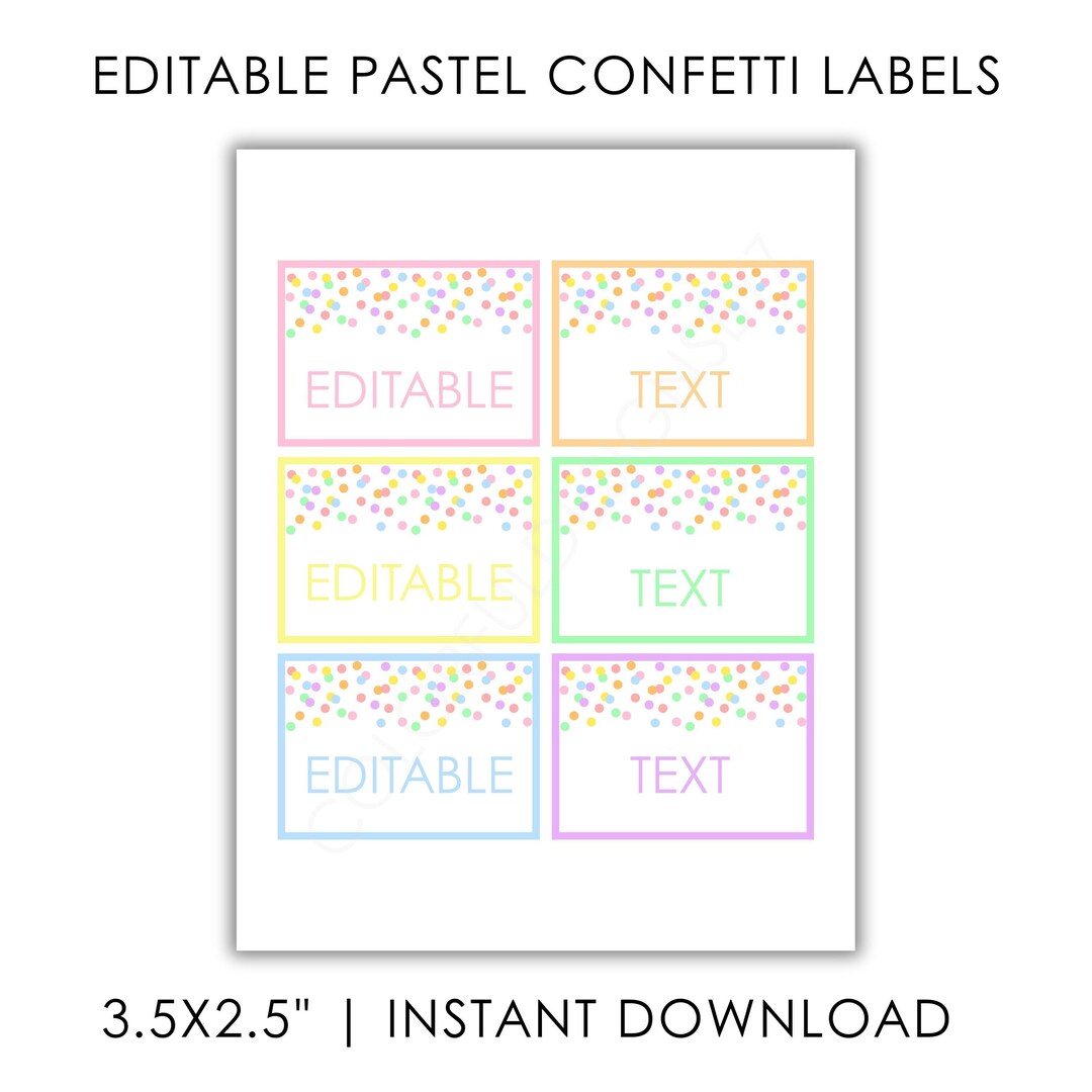 Editable Confetti Rainbow Labels – Printable Name Tags – 3.5x2.5 Inch ...