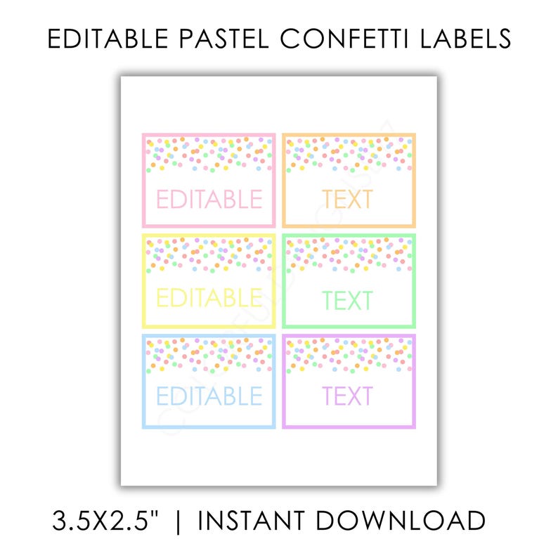 Editable Confetti Rainbow Labels – Printable Name Tags – 3.5x2.5 Inch ...