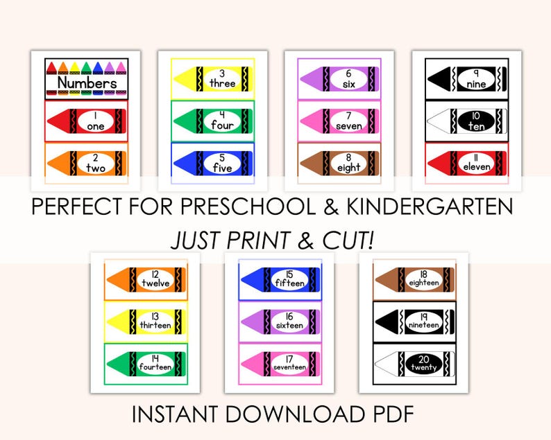 Crayon Number Cards 1–20 Printable PDF – Preschool & Kindergarten ...
