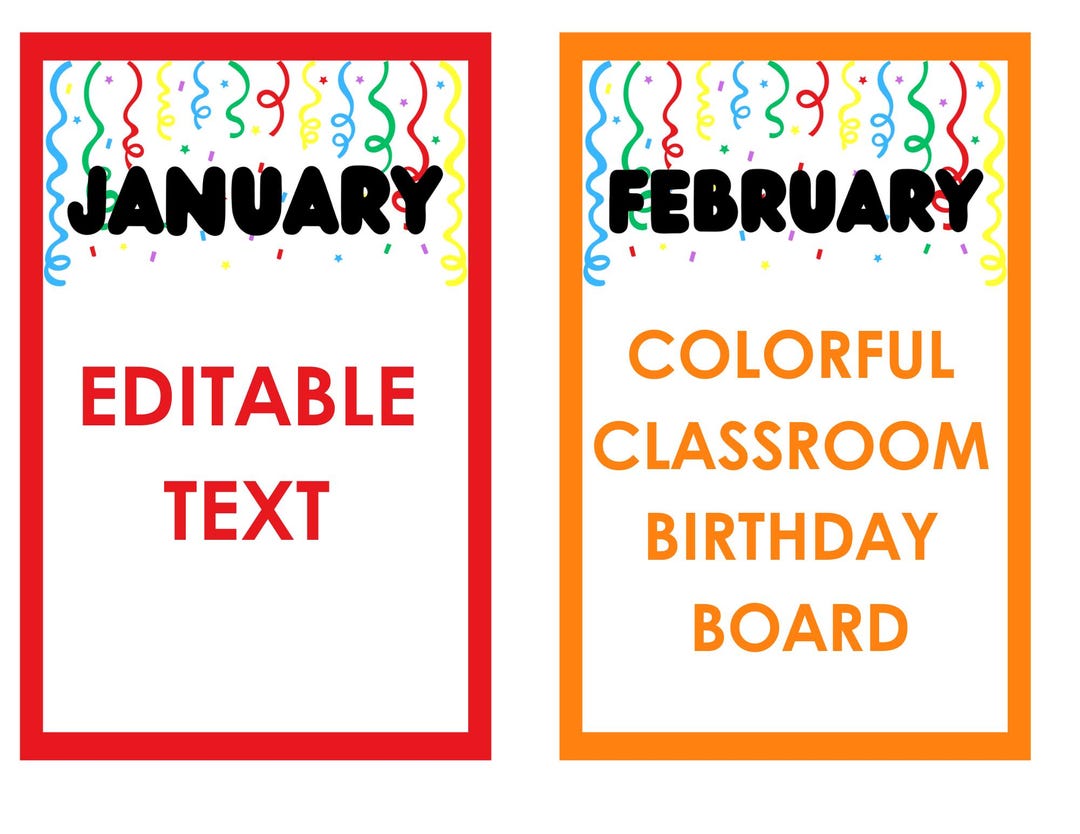 Editable Classroom Birthday Board Printable Colorful Student Birthday ...