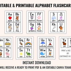 Printable Alphabet Flashcards | A-Z Classroom Decor | Editable Canva ...