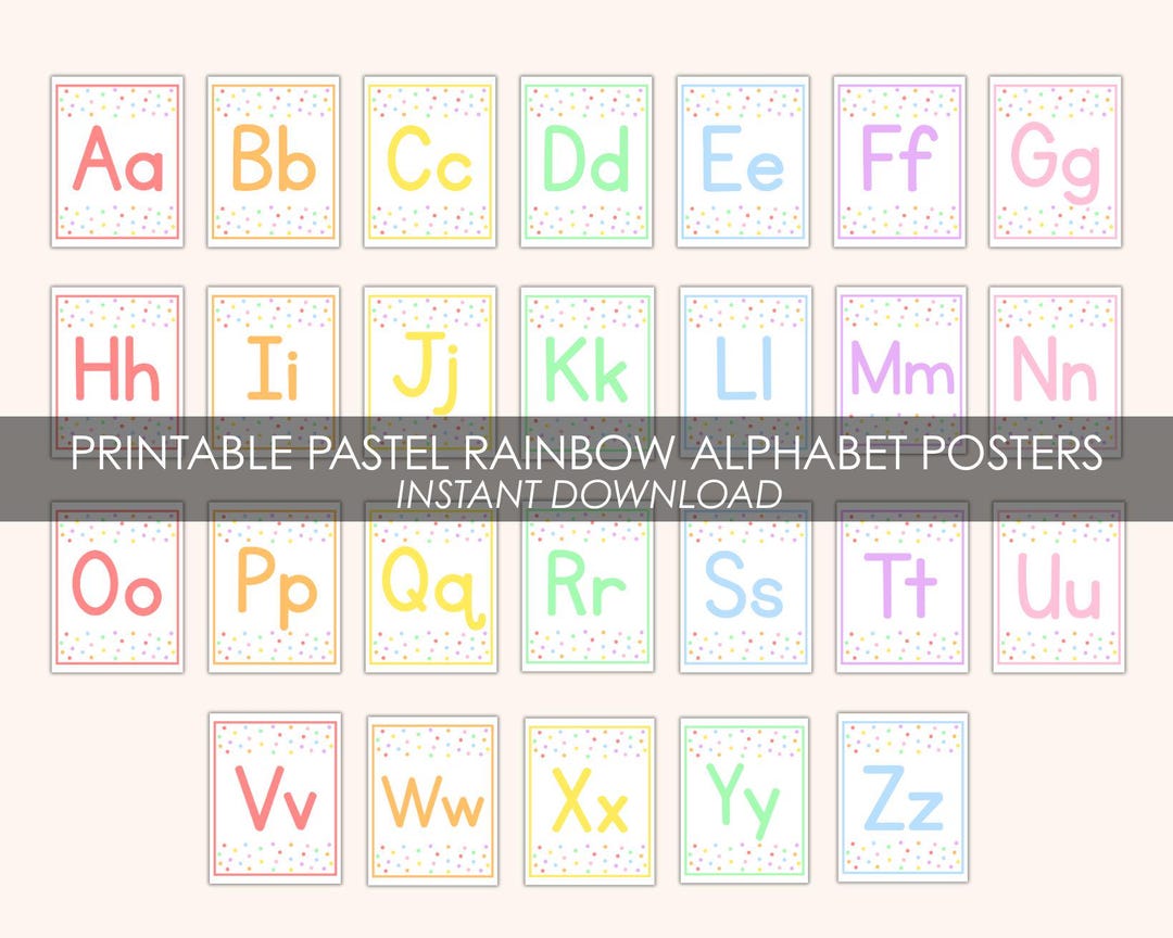 Pastel Polka Dot Alphabet Posters A-Z – Full Page Printable PDF – ABC ...
