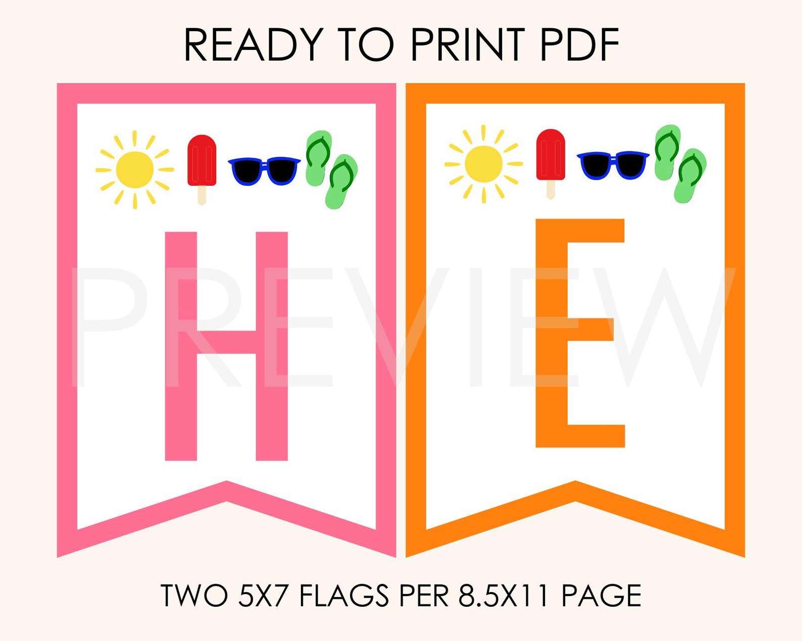 Hello Summer Banner Printable – 8.5x11 PDF, 5x7 Inch Flags, Ready to ...