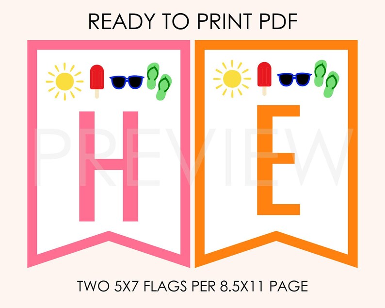 Hello Summer Banner Printable – 8.5x11 PDF, 5x7 Inch Flags, Ready to ...
