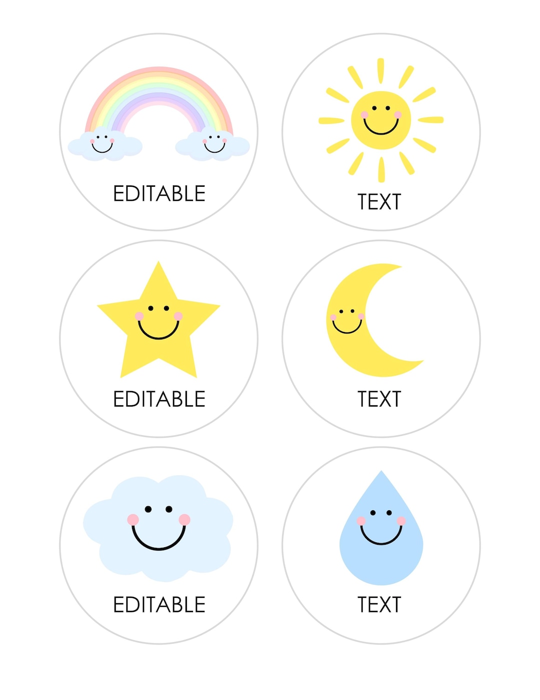 Editable Weather & Sky-themed Labels - 3" Round Tags - Instant Download ...