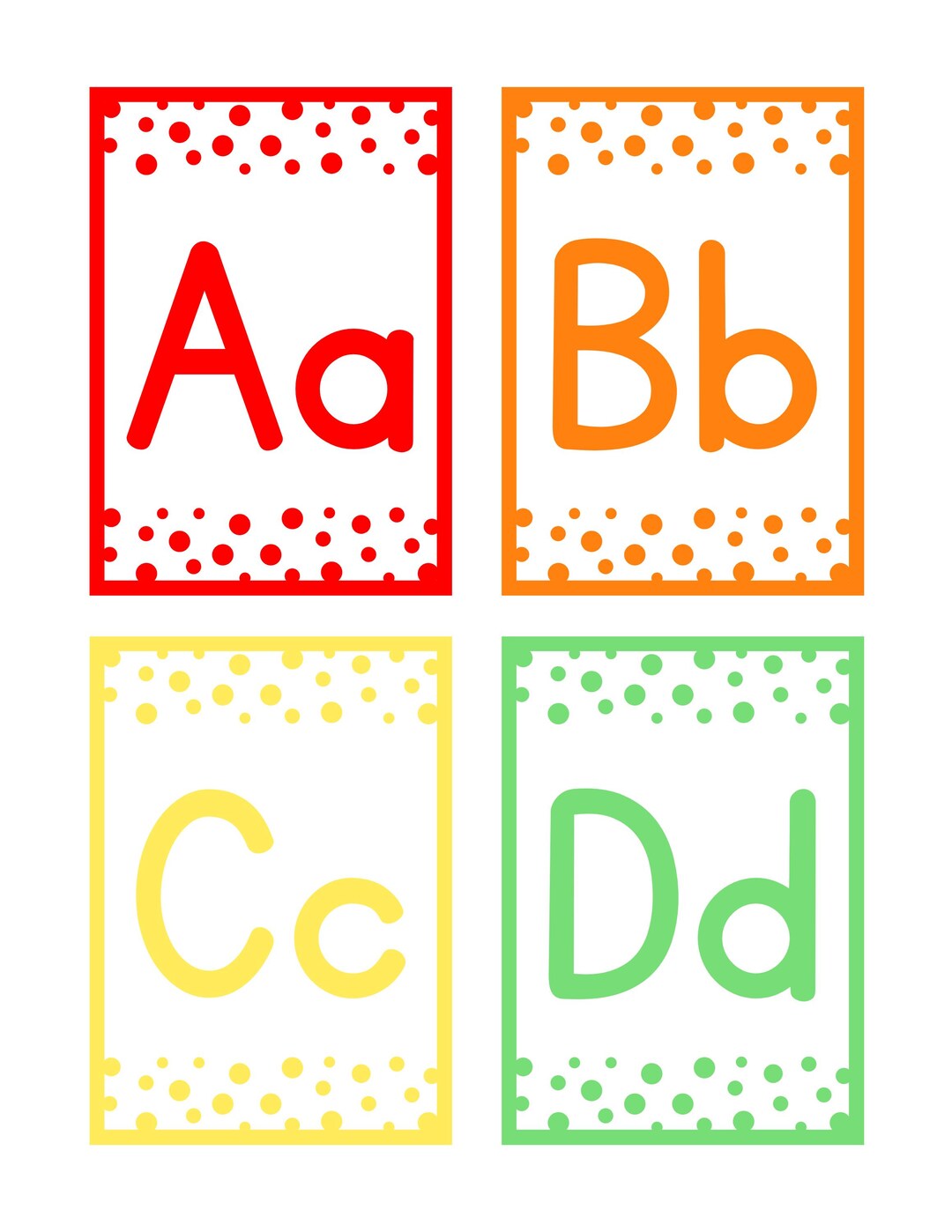 Rainbow Polka Dot Alphabet Flashcards Printable A to Z ABC Learning ...