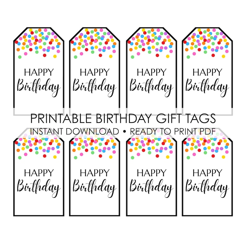 Happy Birthday Gift Tags Printable – Confetti Party Favor Tags – Ready ...
