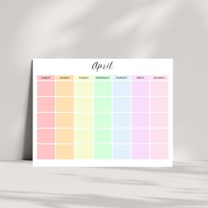 Calendar Printable PDF – Sunday & Monday Start – Blank + White Date ...