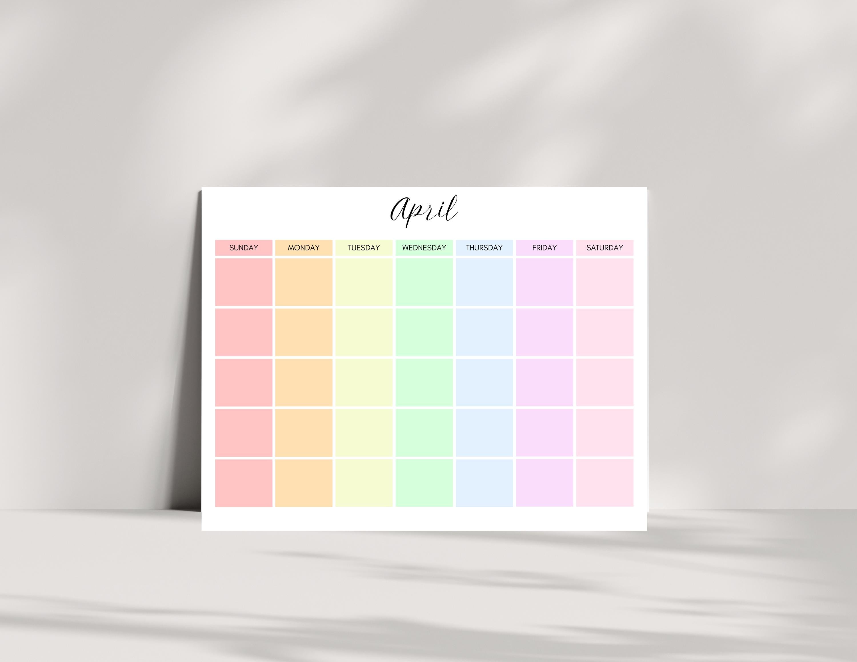 Calendar Printable PDF – Sunday & Monday Start – Blank + White Date ...