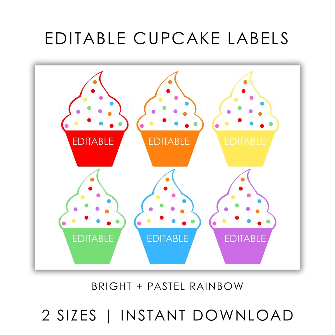 Cupcake Labels - Editable Printable Birthday Party Decor, Party Favor ...