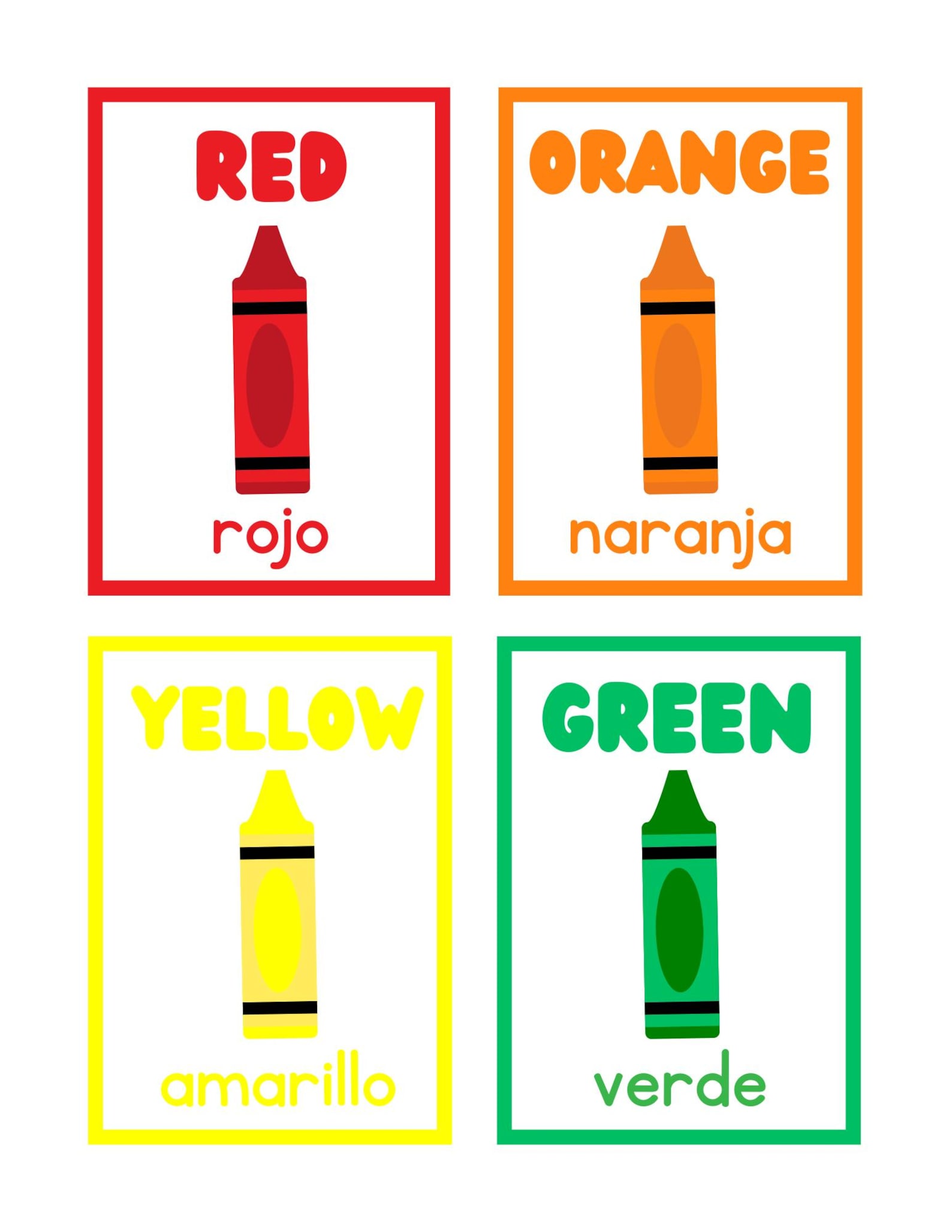 Printable Colors Flashcards in ENGLISH and SPANISH early Learning ...