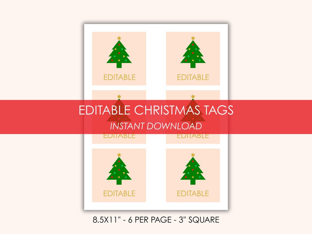 Editable Christmas Tree Name Tags | 3x3” Printable Gift Labels ...