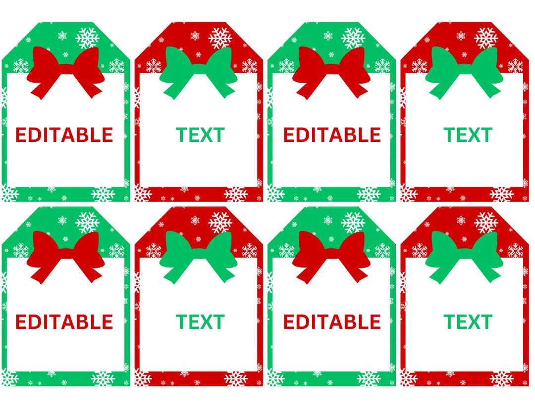 Editable Christmas Gift Tags Red & Green Holiday Tags Printable Name ...