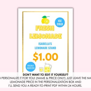 Editable Lemonade Stand Sign Canva Template – 8.5x11 Printable Summer ...