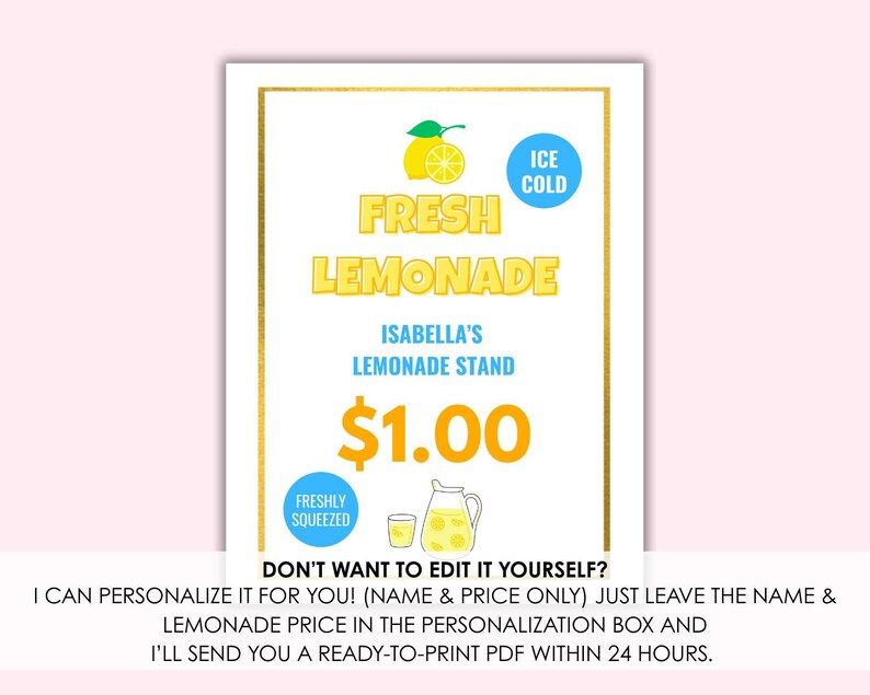 Editable Lemonade Stand Sign Canva Template – 8.5x11 Printable Summer ...