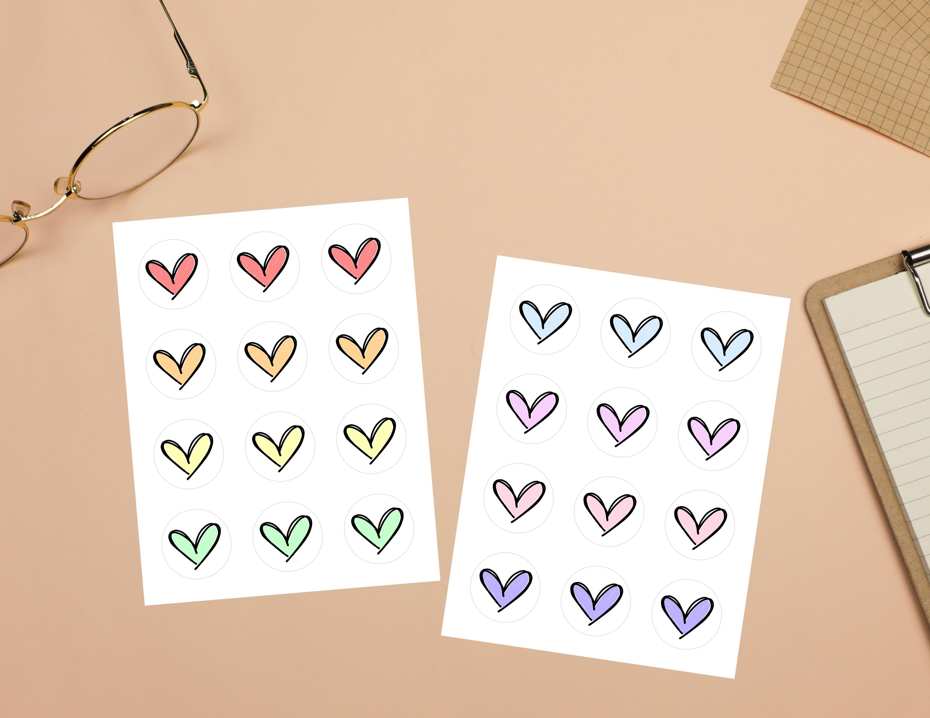 Pastel Heart Stickers | Printable Heart Stickers | Digital Download | 2 ...