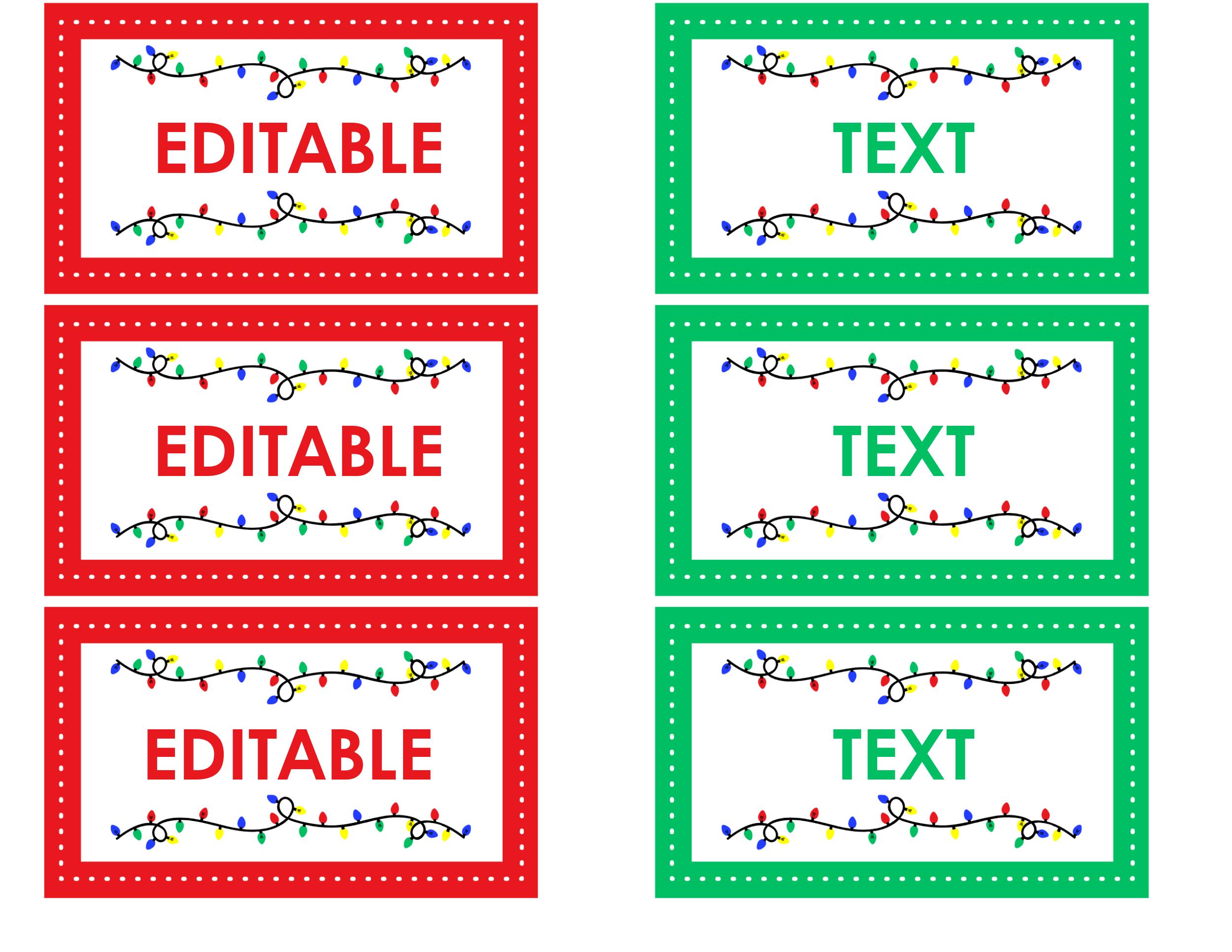 Editable Christmas Light Name Tags, Gift Tags, Labels | Holiday ...
