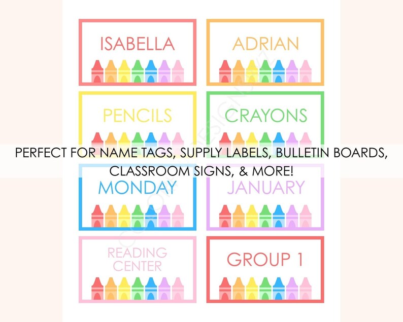 Editable Crayon Classroom Labels – Pastel & Black Border – 3 Sizes ...