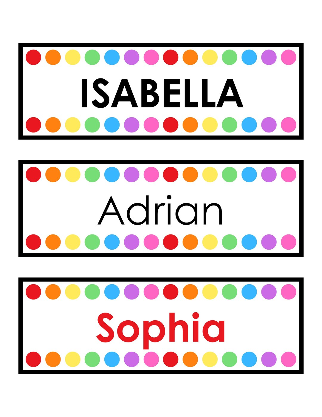 Editable Classroom Labels Rainbow Dot Border Two Sizes 7.5x2.5 & 4x3 ...
