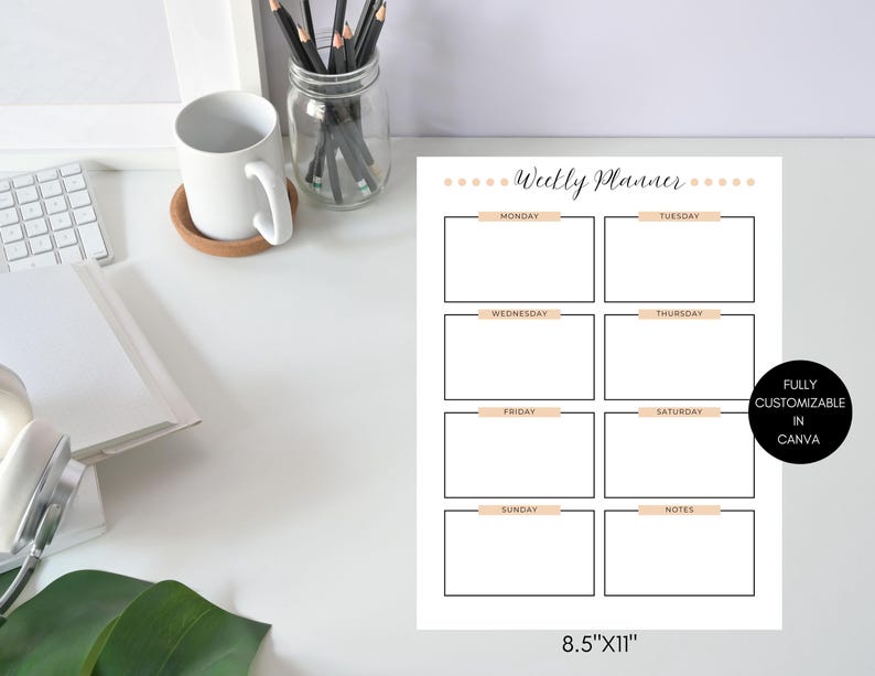 Weekly Planner Printable – PDF and Editable Canva Template | Minimalist ...