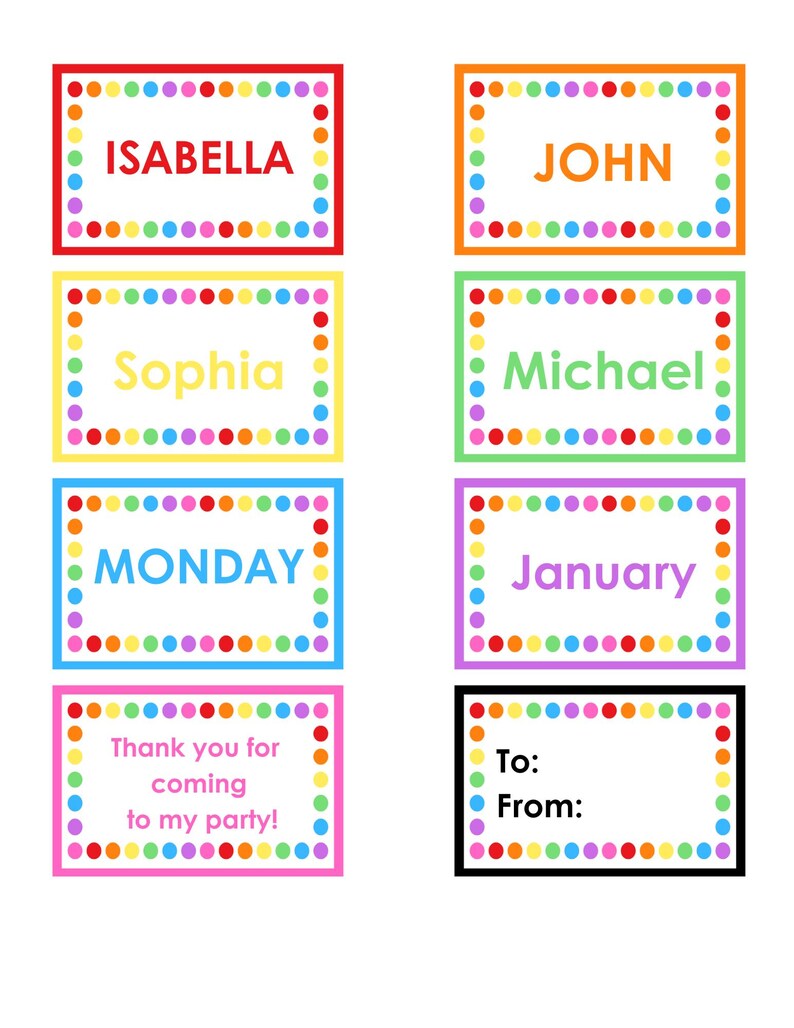 Editable Rainbow Dot Border Printable Name Tags Customizable Labels for ...