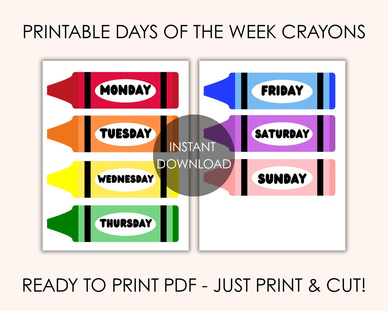 Days Crayons Cards Printable | Colorful Days of the Week Classroom ...