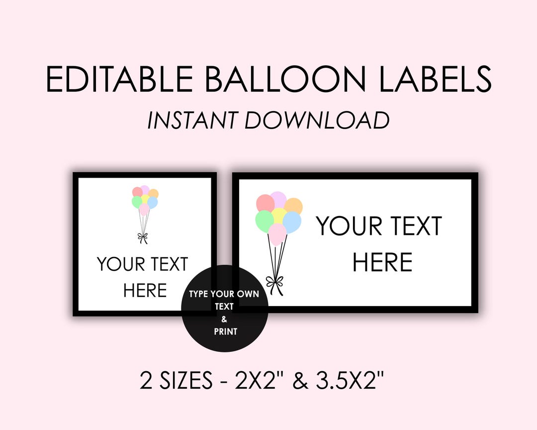 Editable Balloon Favor Tags – 2x2 & 3.5x2 Labels – Printable Party Tags ...