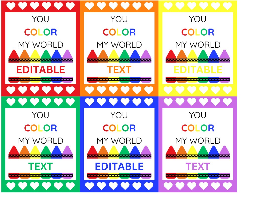 Editable Printable Crayon Valentine Cards you Color My World Classroom ...