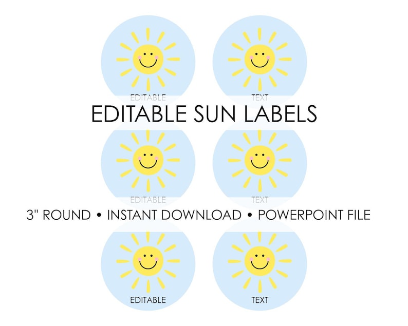 Editable Sun-themed Labels - 3" Round Tags - Instant Download ...
