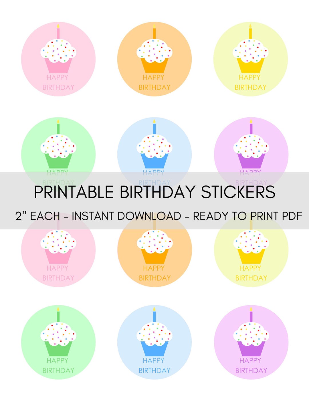 Printable Birthday Cupcake Stickers – 2" Circle Tags – Ready-to-print ...