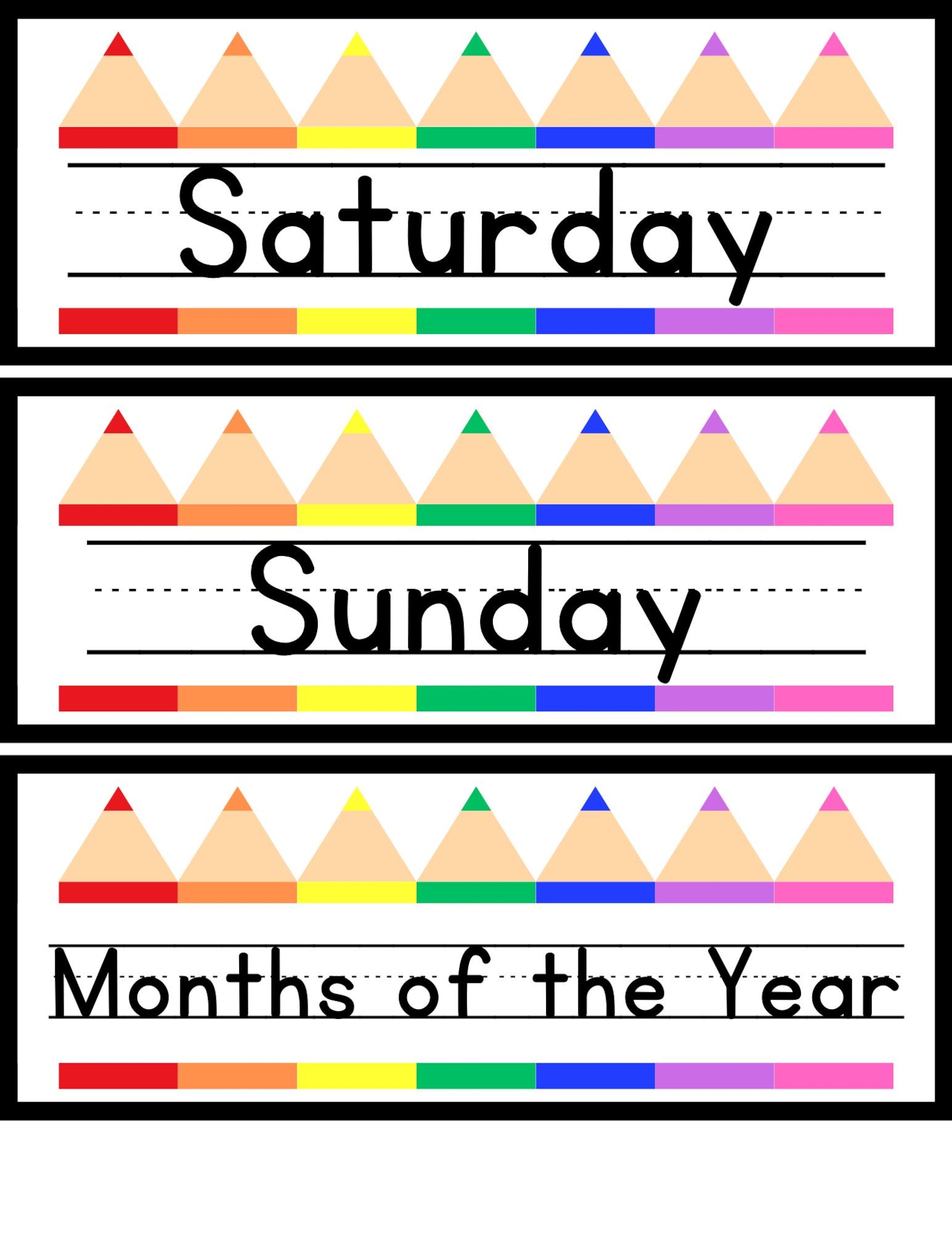 Printable Days of the Week & Months of the Year Cards |colorful Colored ...