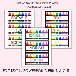 Editable Crayon Name Tags - Printable Classroom Desk Plates, Cubby Tags ...
