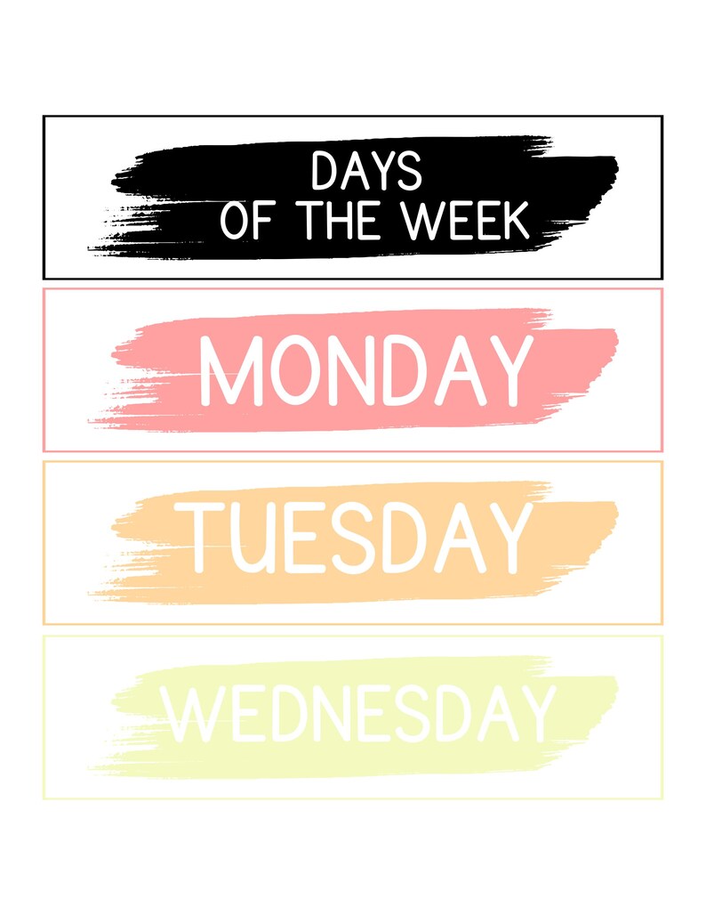 Printable Days of the Week Labels - Pastel Watercolor Theme - 8.5"x11 ...