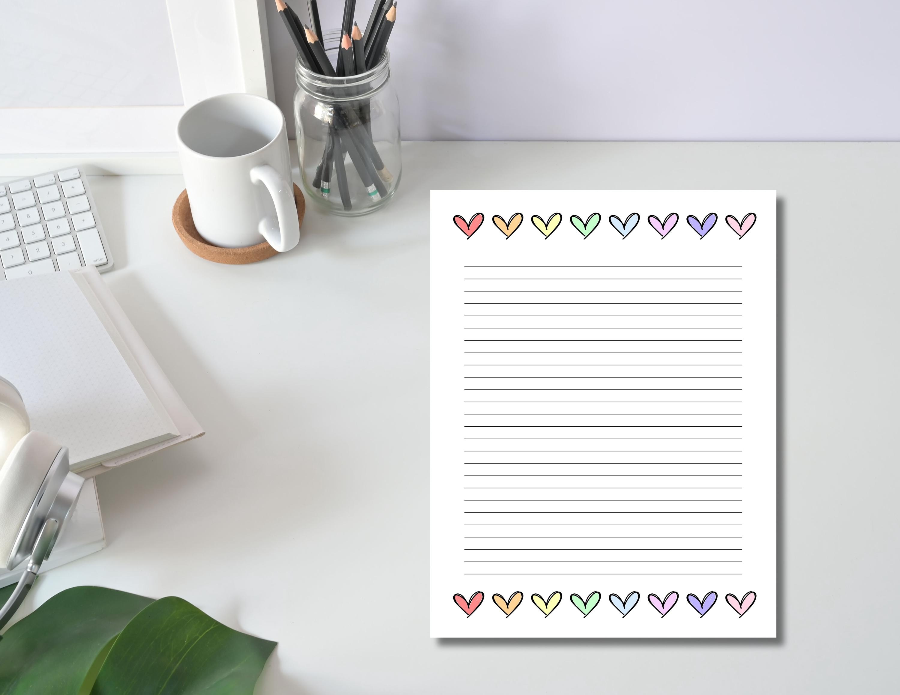 Pastel Hearts Printable Lined & Unlined Writing Paper - 8.5"x11" Cute ...
