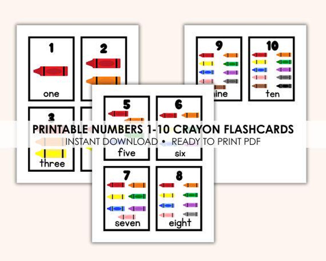 Printable Numbers 1-10 Crayon Flashcards for Toddlers and Preschoolers ...
