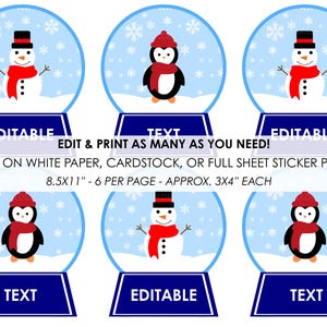 Snowman & Penguin Snow Globe Tags – Editable – Printable for Winter ...