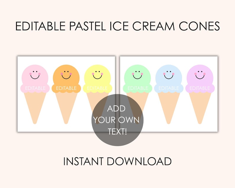 Editable Ice Cream Cone Name Tags – Pastel Printable Summer Labels, 3 ...
