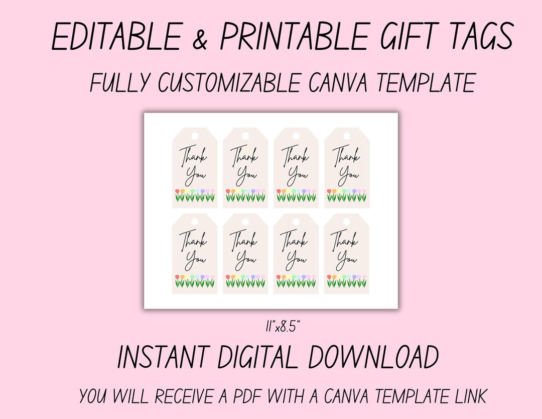 Editable Thank You Tag Canva Template – Custom Gift Tags – Printable ...