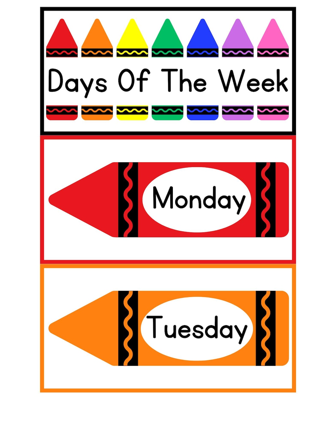 Days of the Week Crayon-themed Cards - Printable Classroom Decor ...