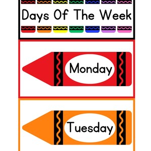 Printable Crayon-themed Days of the Week Cards Printable Classroom ...