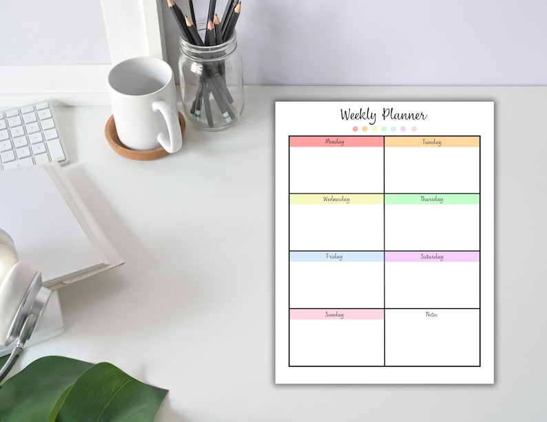 Printable Weekly Planner | Monday & Sunday Start | 2 PDF Files | 8.5 ...