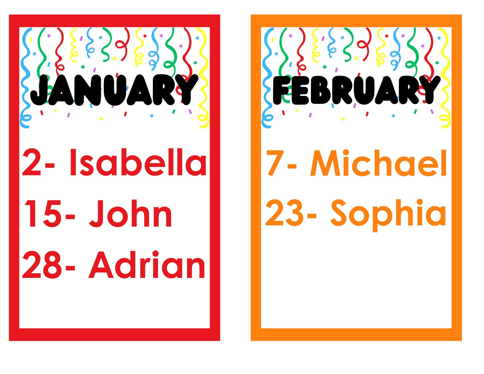 Editable Classroom Birthday Board Printable Colorful Student Birthday ...