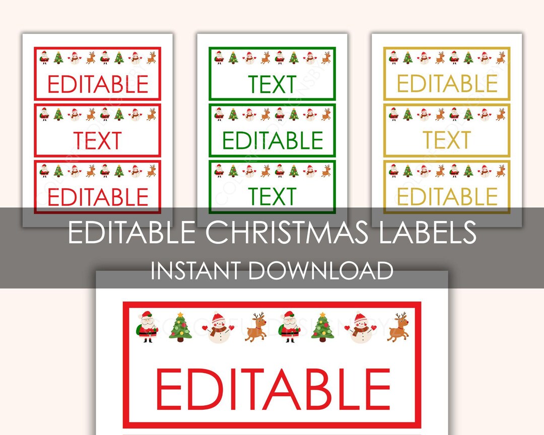 Christmas Labels, Name Tags, Desk Plates Printable | 7x3" Editable ...
